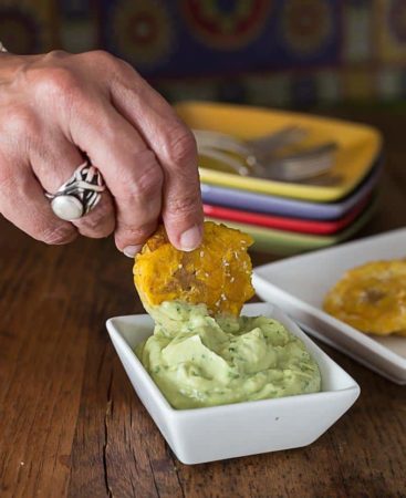 Tostones with Avocado Cream Sauce - Analida's Ethnic Spoon
