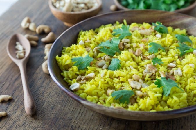 Indonesian Coconut Turmeric Rice with Cashews - Analida's Ethnic Spoon